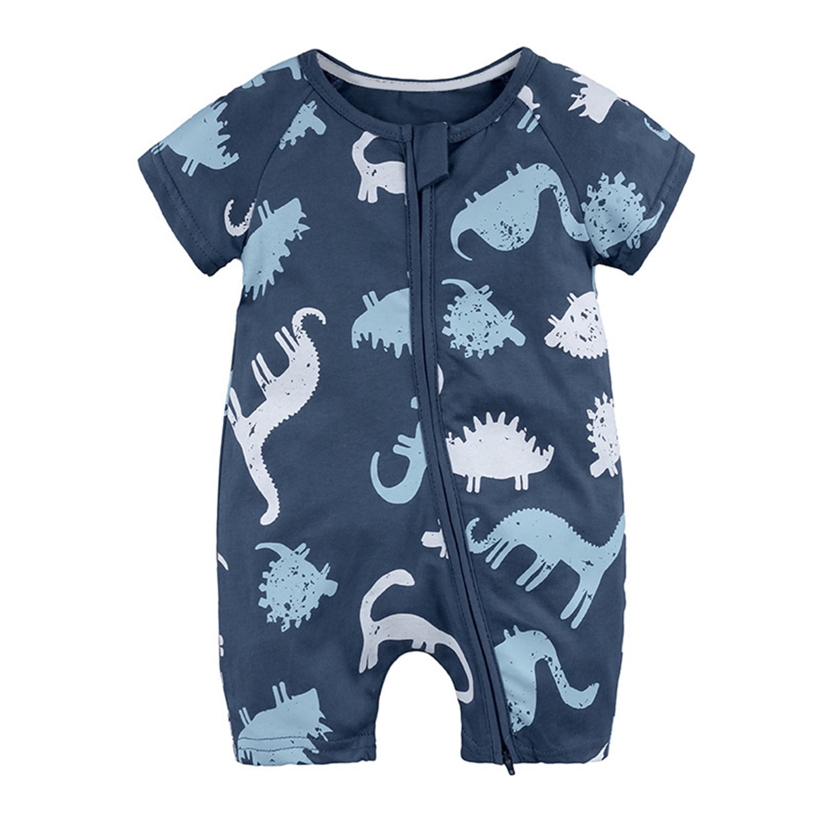 Kids Summer Girls Romper Short Sleeved Double Zipper Casual One Piece ...