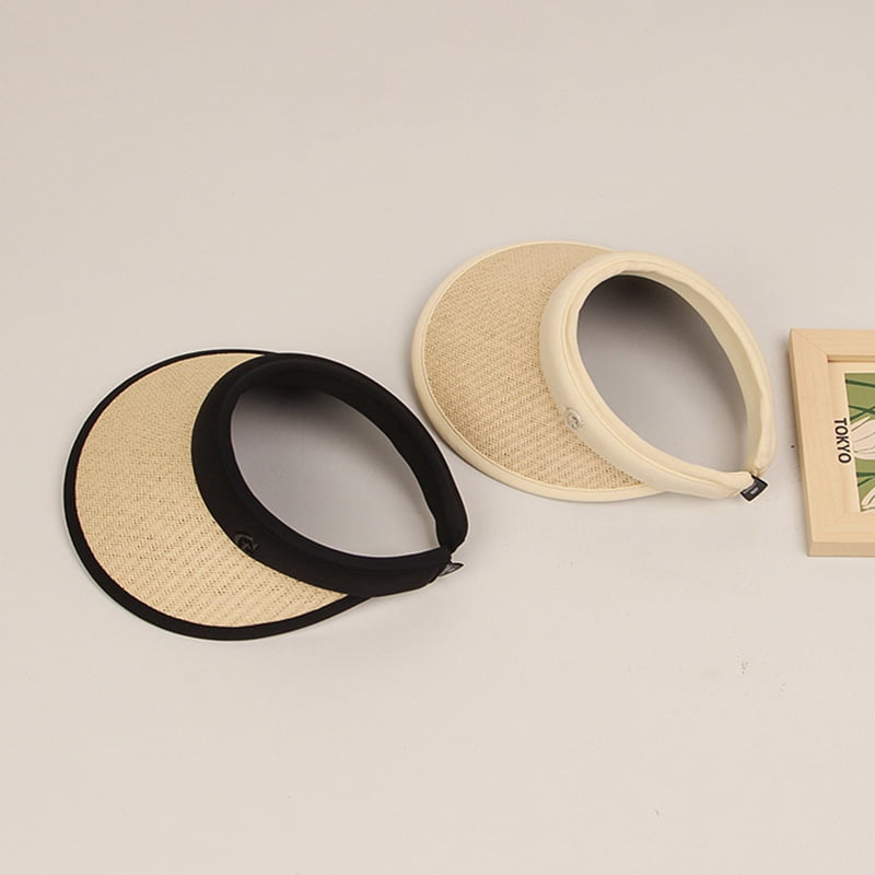 Kids Summer Roll Up Sun Visor Hat Wide Brim Straw Adjustable Children ...