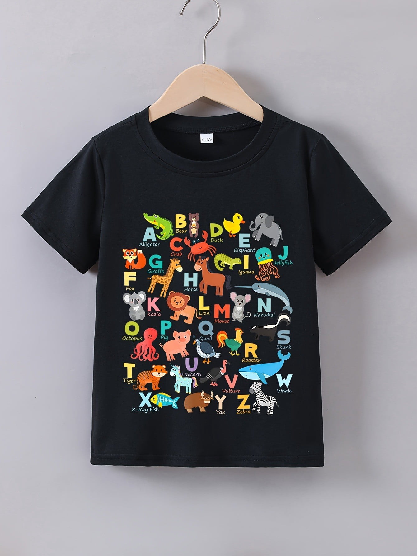 Kids Summer Short Sleeve T-Shirt, Cartoon Alphabet & Ocean Animals ...