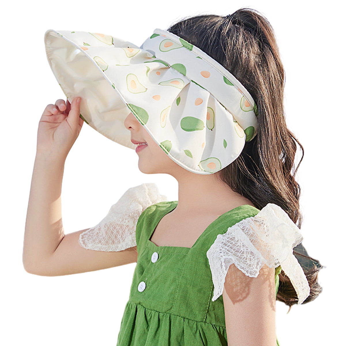 Kids Sun Hats Roll Up Sun Visor Children Polka Fruit Print Summer Beach ...