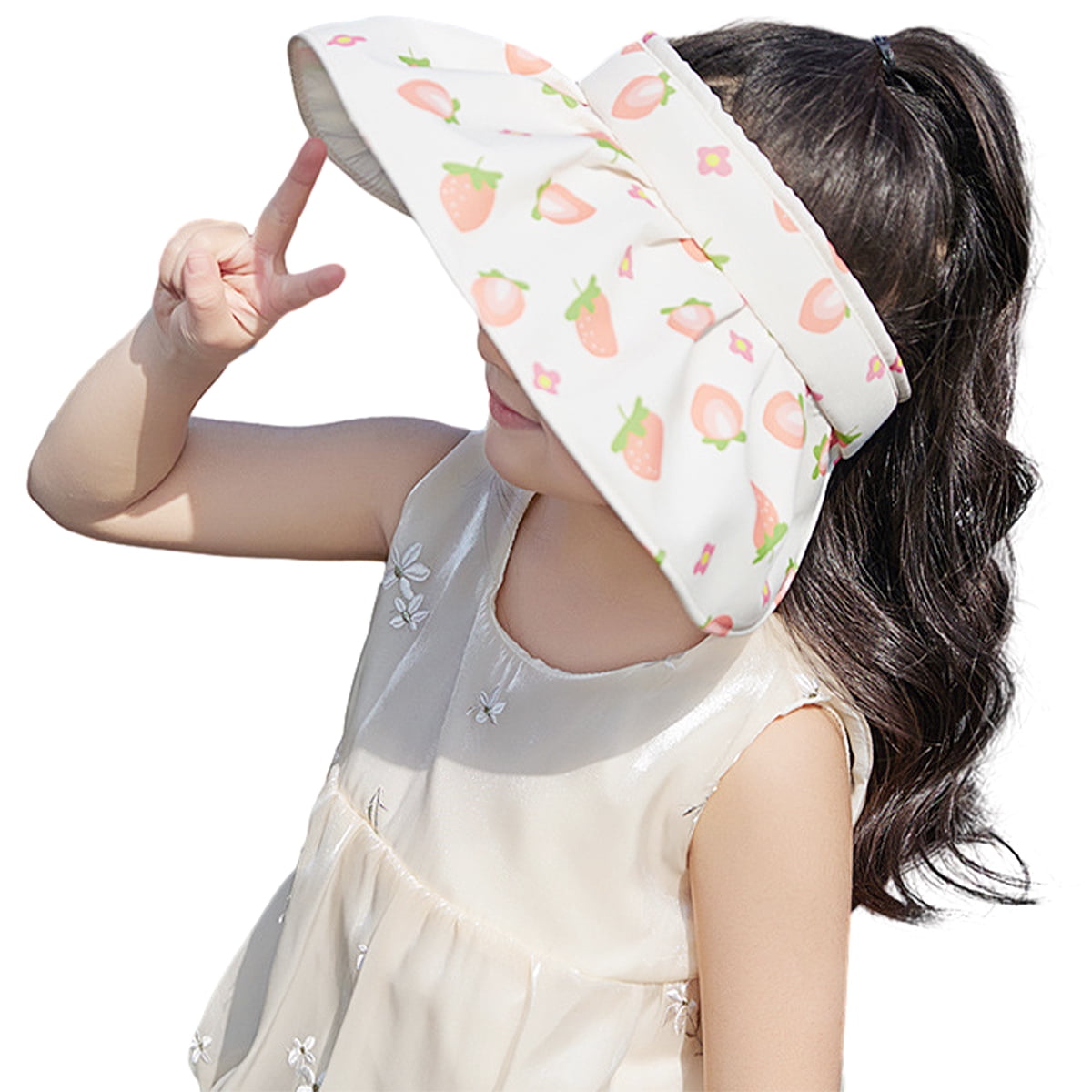 Kids Sun Hats Roll Up Sun Visor Children Polka Fruit Print Summer Beach ...