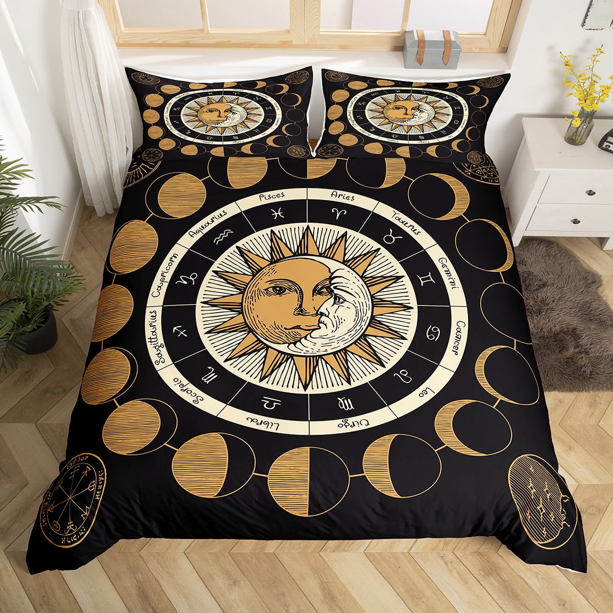 Sun and Moon Comforter Cover Bohemian Exotic Zodiac Signs Bedding Set 2 Pieces Constellations ...
