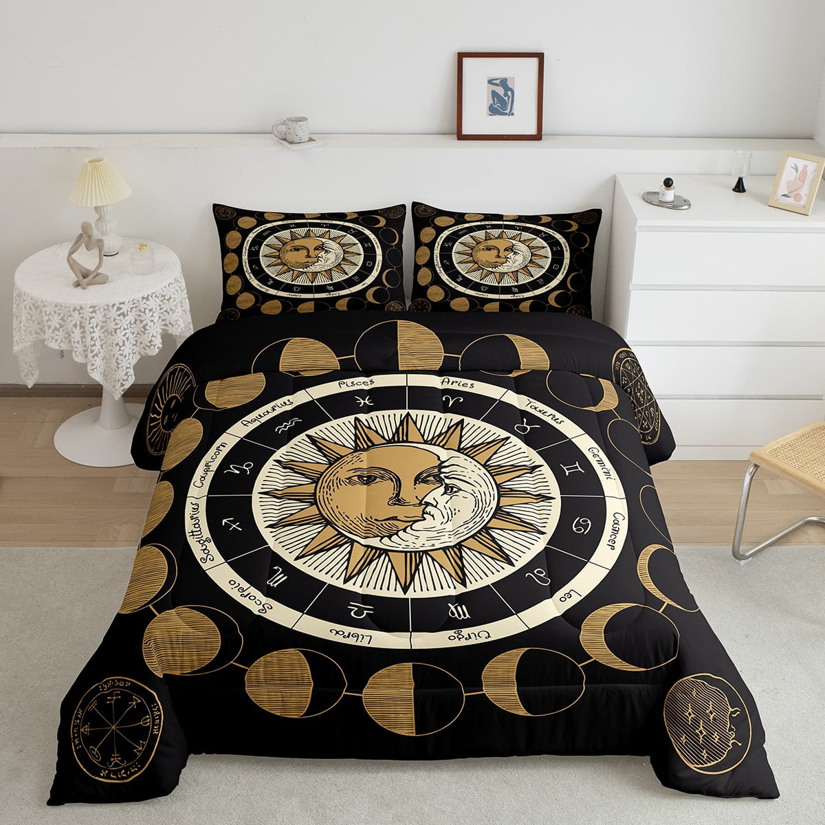 Kids Sun and Moon Comforter Set Bohemian Exotic Zodiac Signs Bedding 2 ...