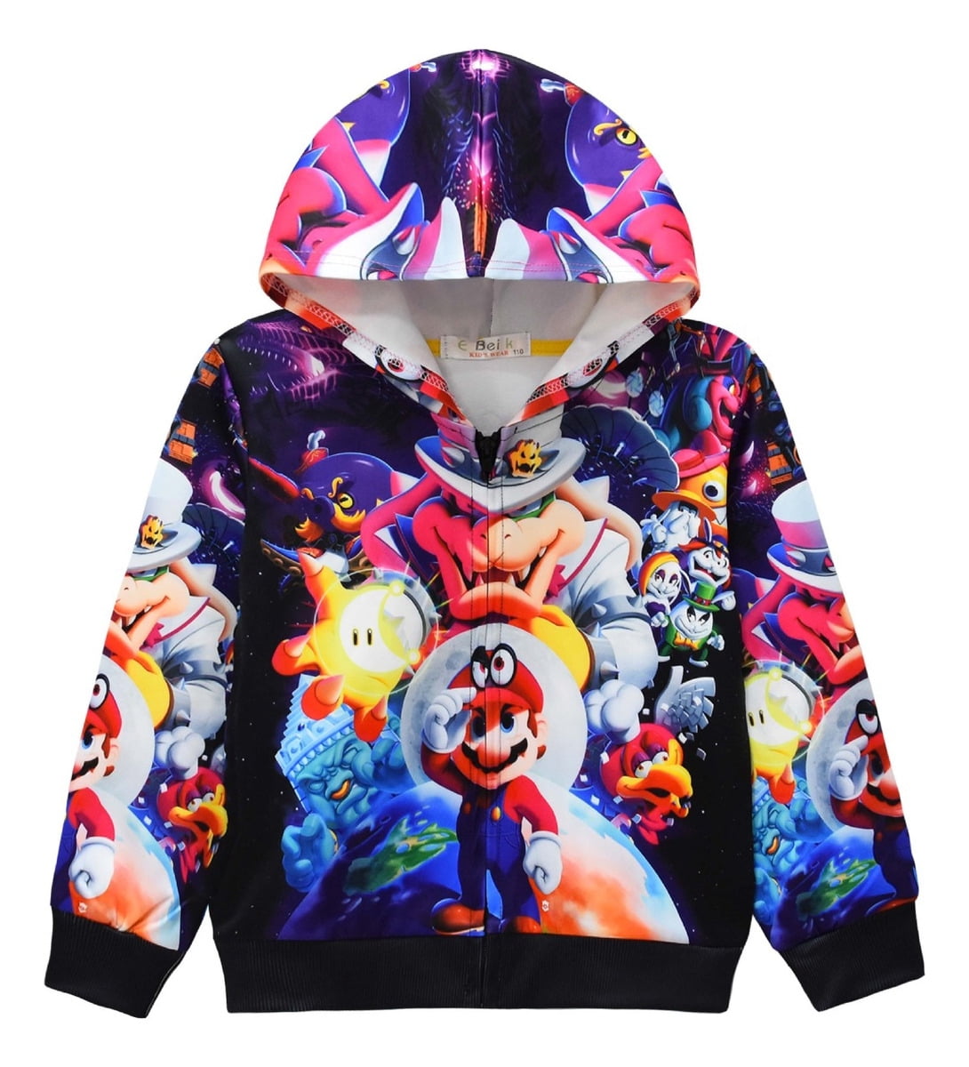 Kids Super Mario Hoodie Boys Girls Luigi Peach Princess Zip Up Sweatshirt Gaming Apparel Long ...