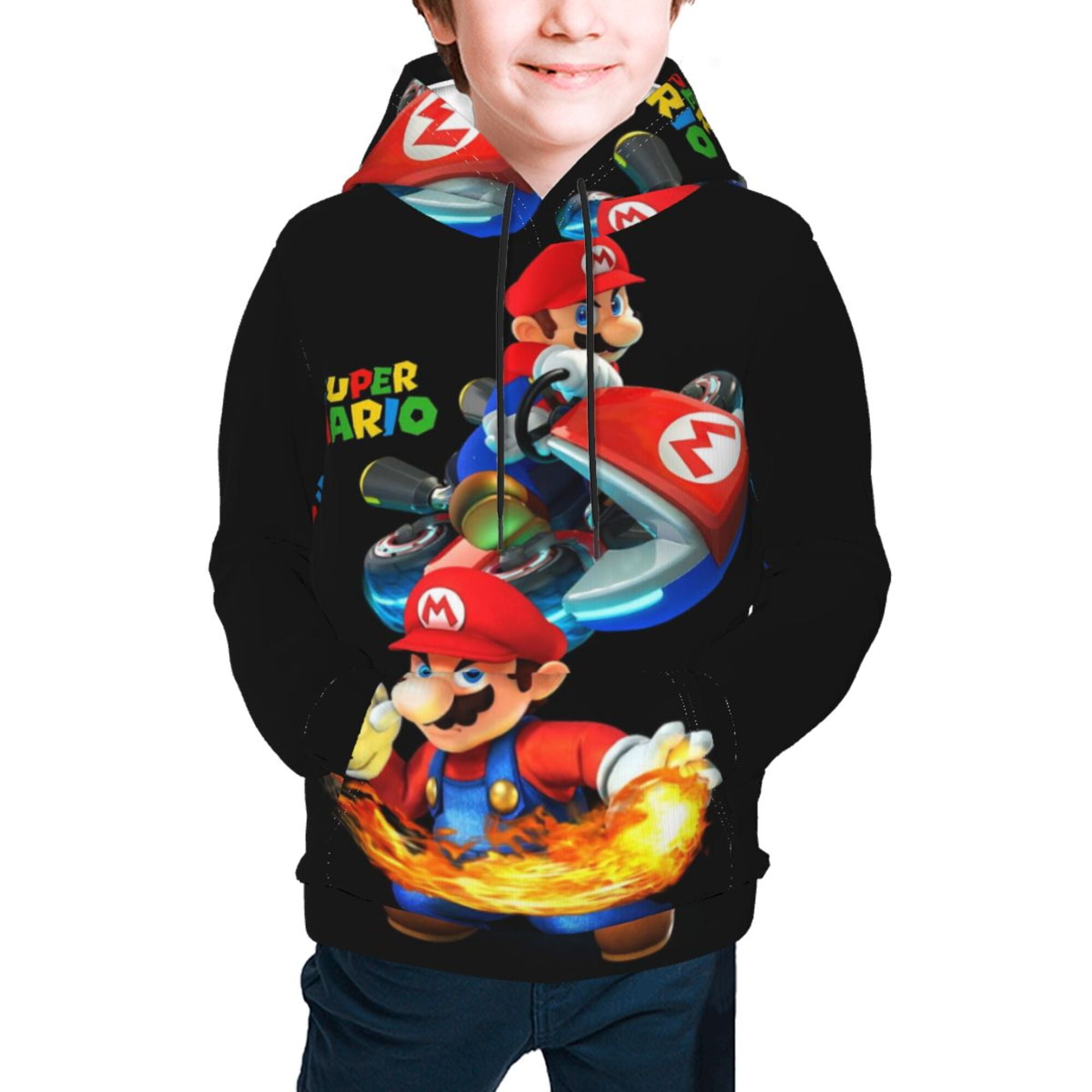 Kids Super Mario Pullover Hoodie With Pocket 3d Printed Novelty Anime ...