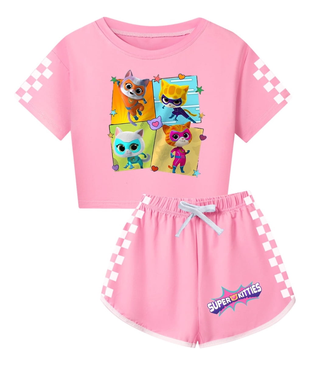 Kids SuperKitties Clothing Set – Girls Short Sleeve T-Shirt and Shorts ...