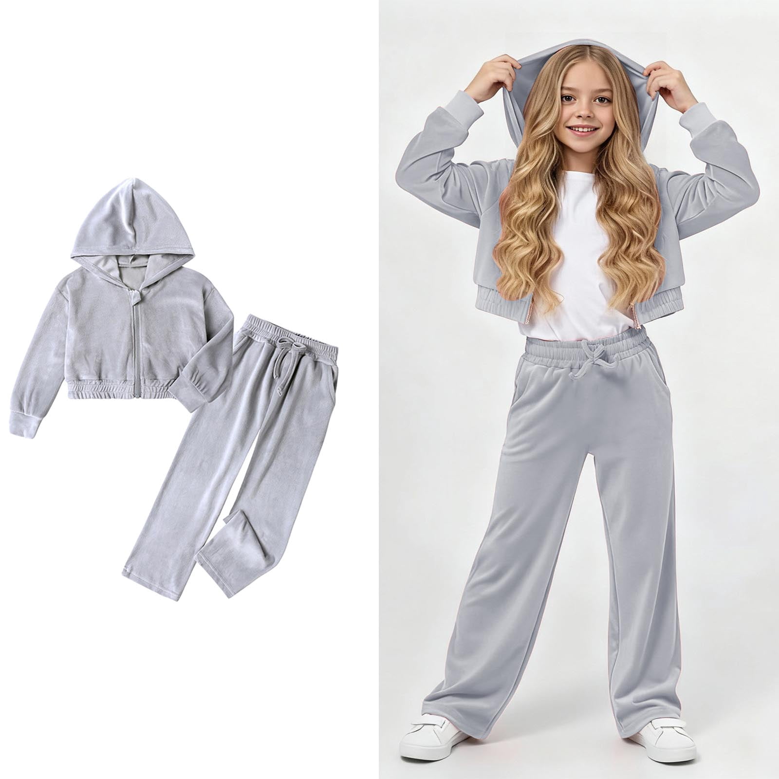 Kids Sweat Suit Velour Grey Sweatsuit Kids Zip Up Cropped Top and ...