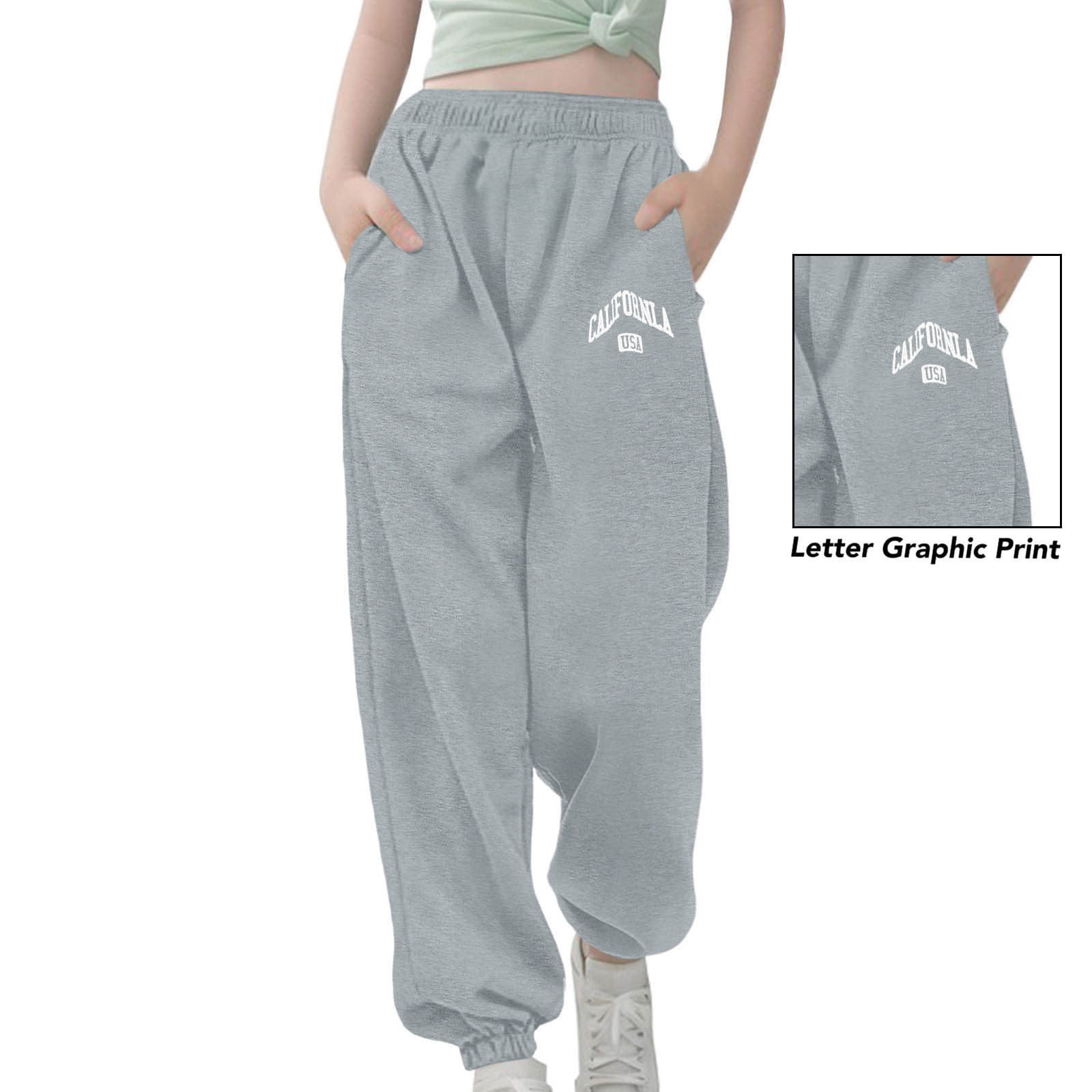 Kids Sweatpants Girls Athletic Pants with Pockets Drawstring Loose Fit ...