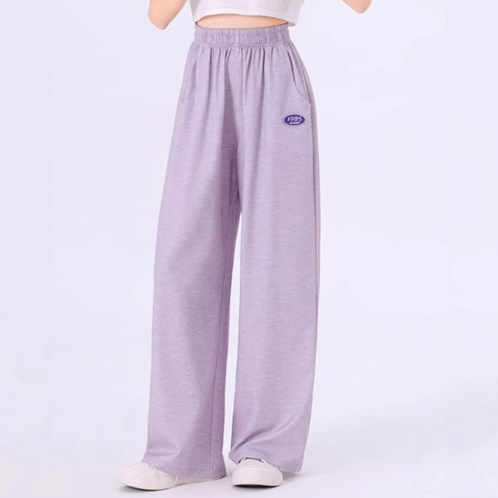 Kids Sweatpants Girls Casual Straight Girls Wide Leg Pants Girls Purple ...