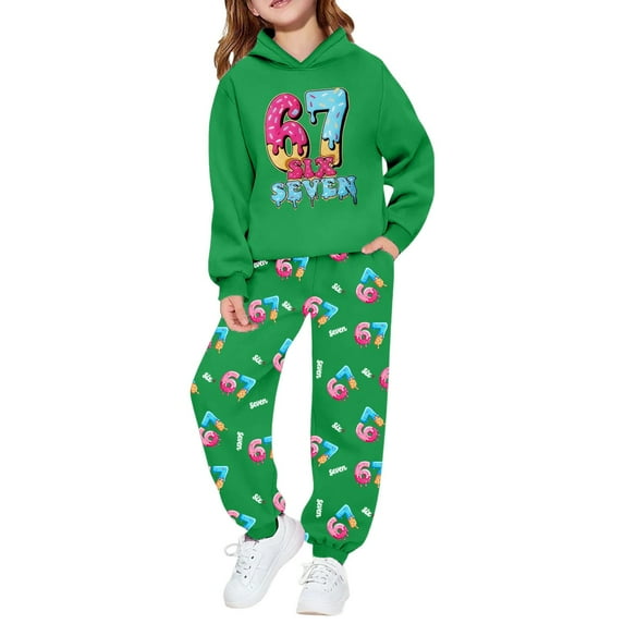Kids Sweatsuit Set 2PC Hooded Long Sleeve Number 67 Print Cute Casual ...
