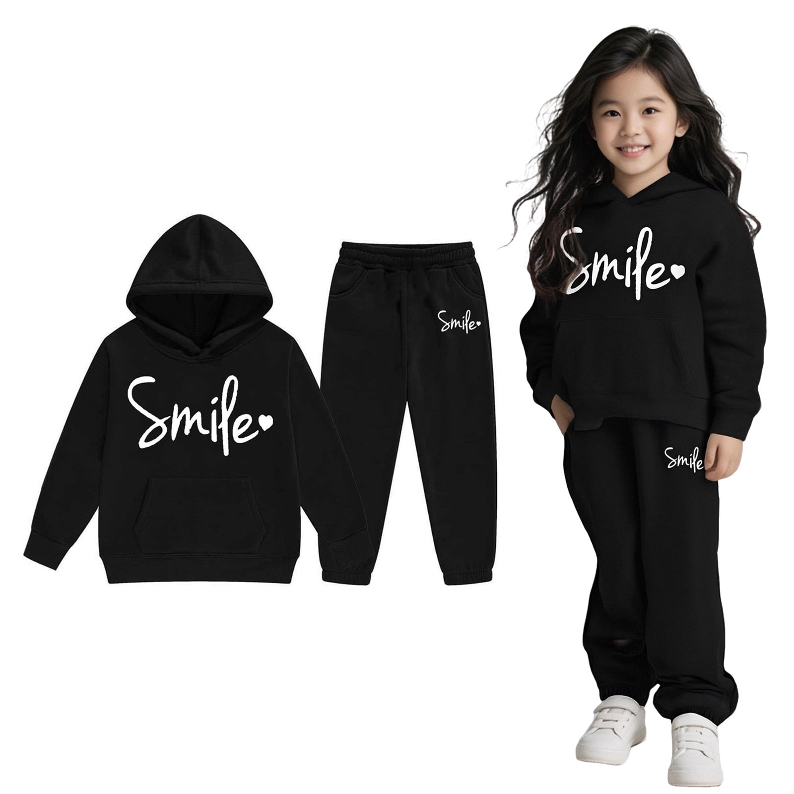 Kids Sweatsuit Set for Girls 2 Piece Long Sleeve Solid Tracksuit Hoodie ...
