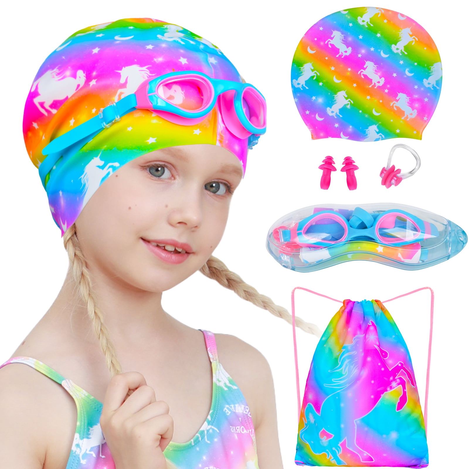 Kids Swim Caps for Girls, Silicone Swimming Cap for Kids Children ...