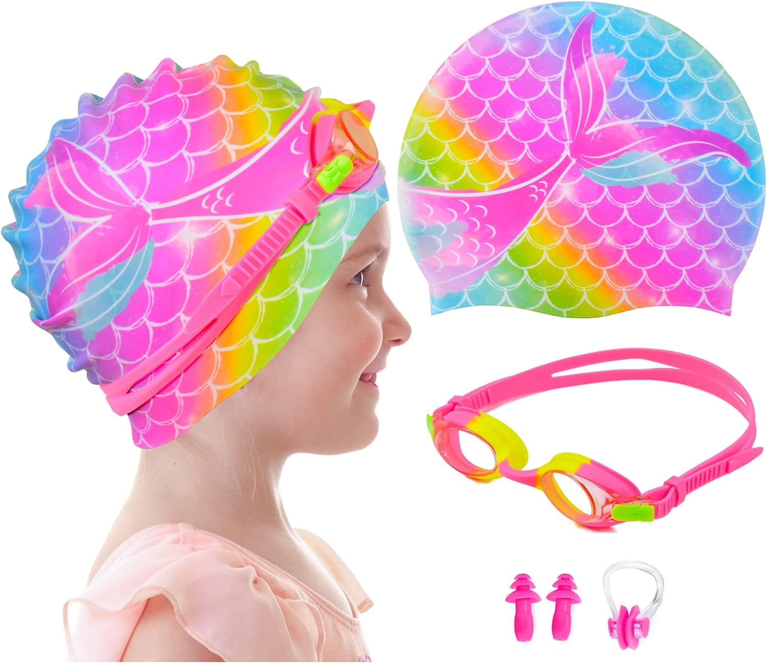 Kids Swim Caps for Girls, Silicone Waterproof Swimming Cap for Kids ...