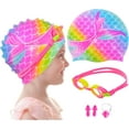 Kids Swim Caps for Girls, Silicone Waterproof Swimming Cap for Kids ...