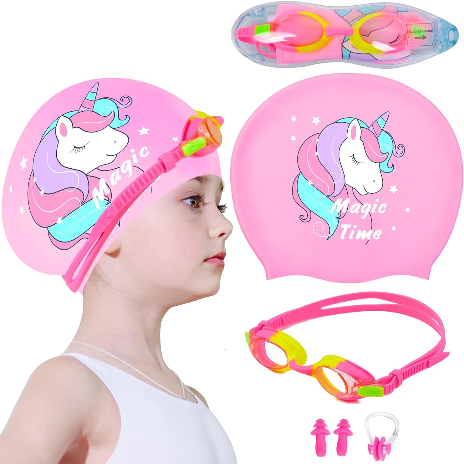 Kids Swim Caps for Girls, Silicone Waterproof Swimming Cap for Kids ...