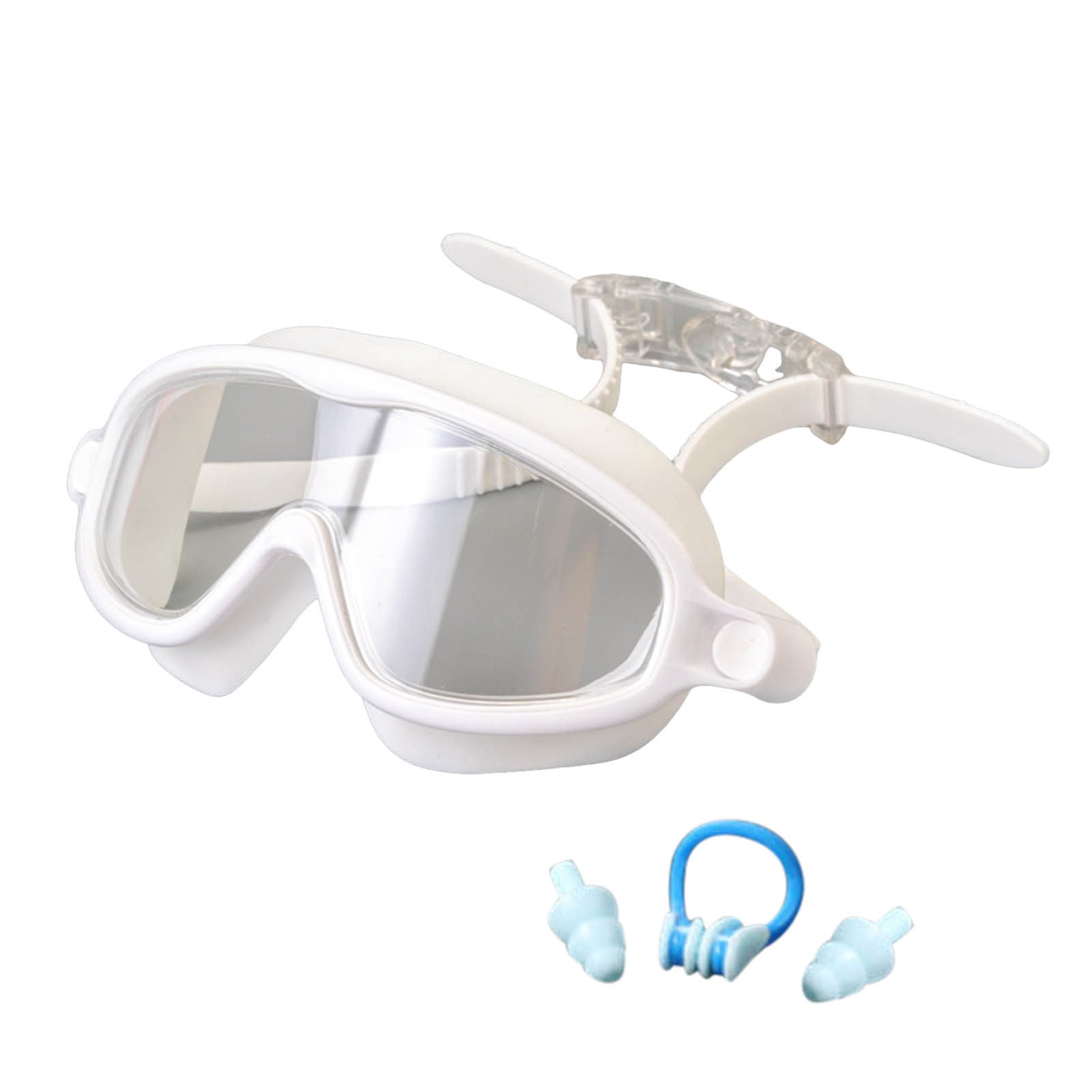 Kids Swim Goggles Set with Nose Clip Earplugs 3pcs Large Frame Fog Wide ...