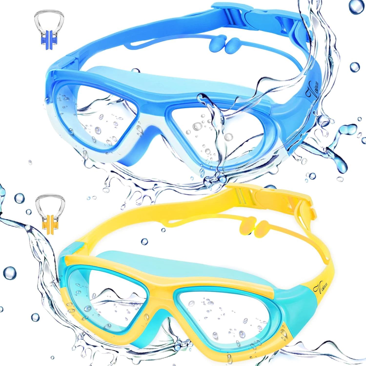 Kids Swim Goggles for Kids 3-12, 2024 Upgraded Design with Ear&Nose ...