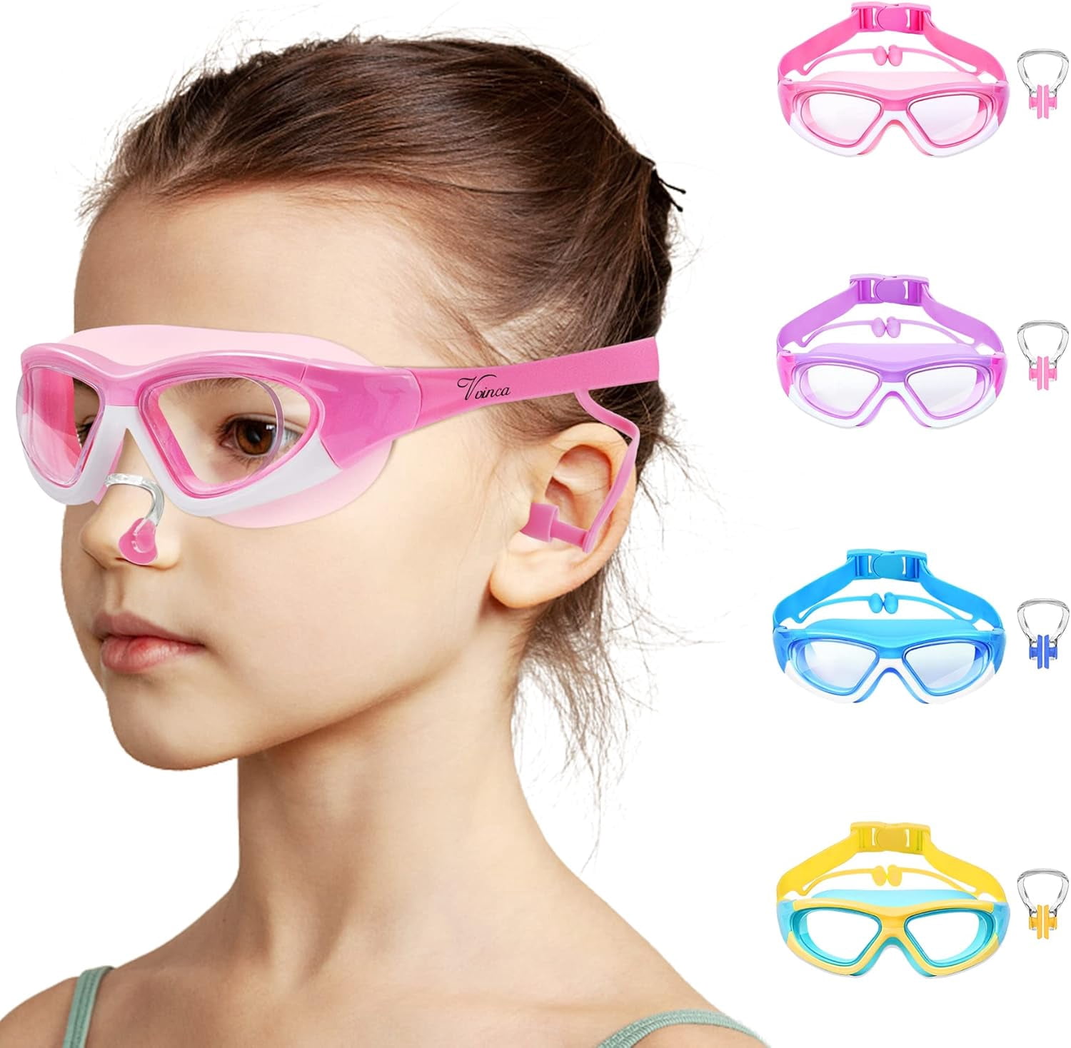 Kids Swim Goggles for Kids 3-12, 2024 Upgraded Design with Ear&Nose ...
