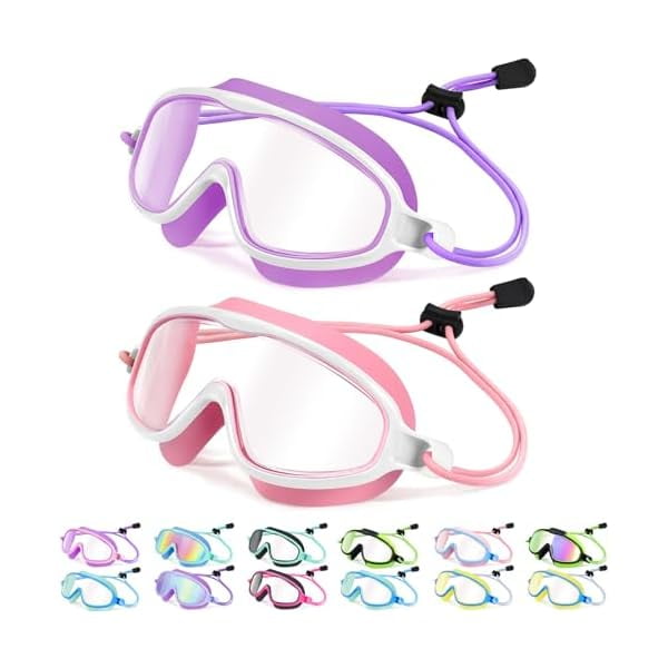 Kids-Swim-Goggles with Bungee Strap Wide View Anti Fog UV Swimming Mask ...