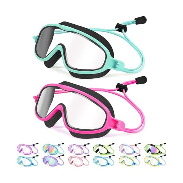 Kids-Swim-Goggles with Bungee Strap Wide View Anti Fog UV Swimming Mask ...