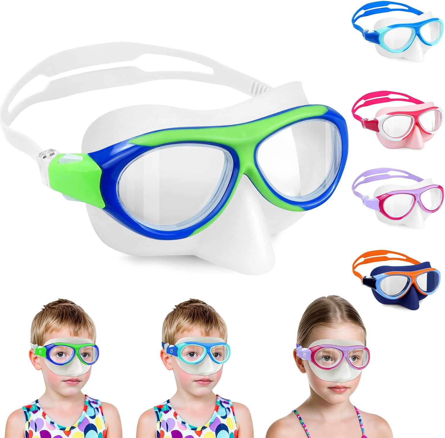 Kids-Swim-Goggles with Nose Cover, Swimming Diving Mask Wide View Anti ...