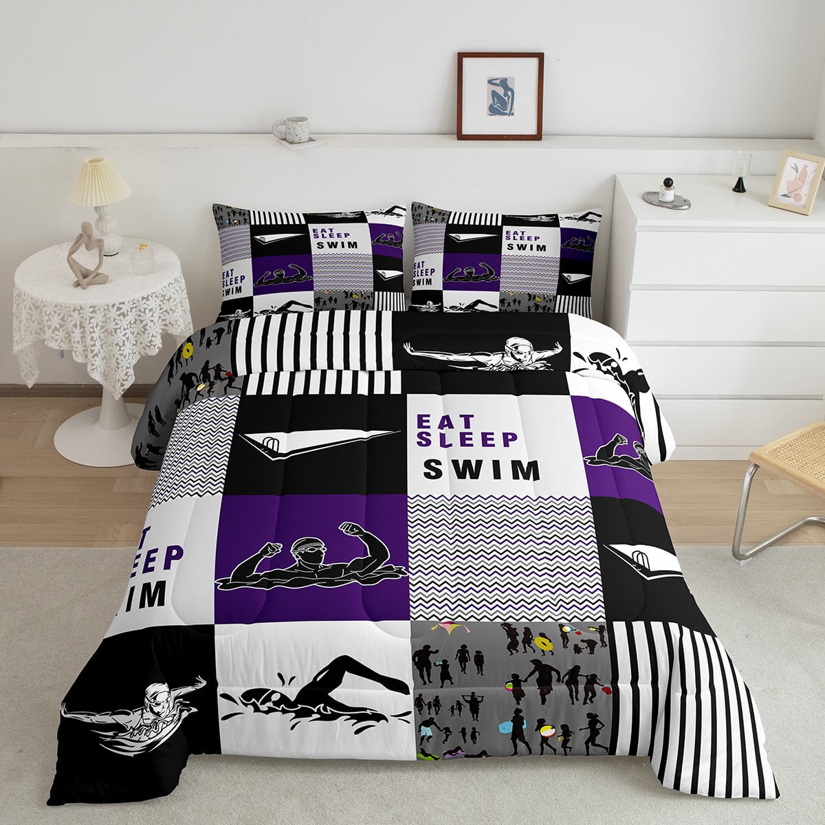 Kids Swimmer Comforter Set Queen,Water Sports Theme Bedding for Boys ...