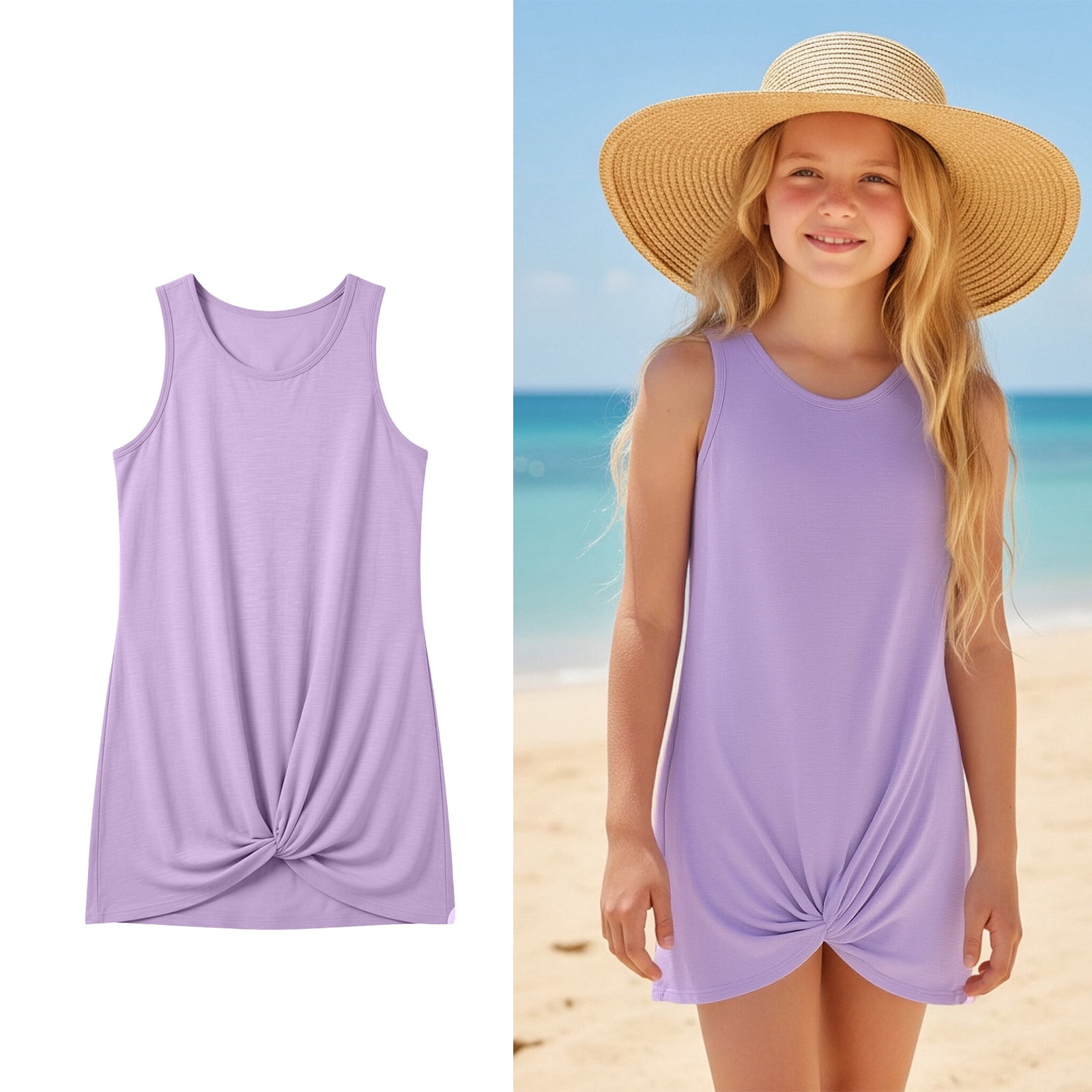 Kids Swimsuit Cover Up Girls Casual Sleeveless Twist Front Swim Coverup ...