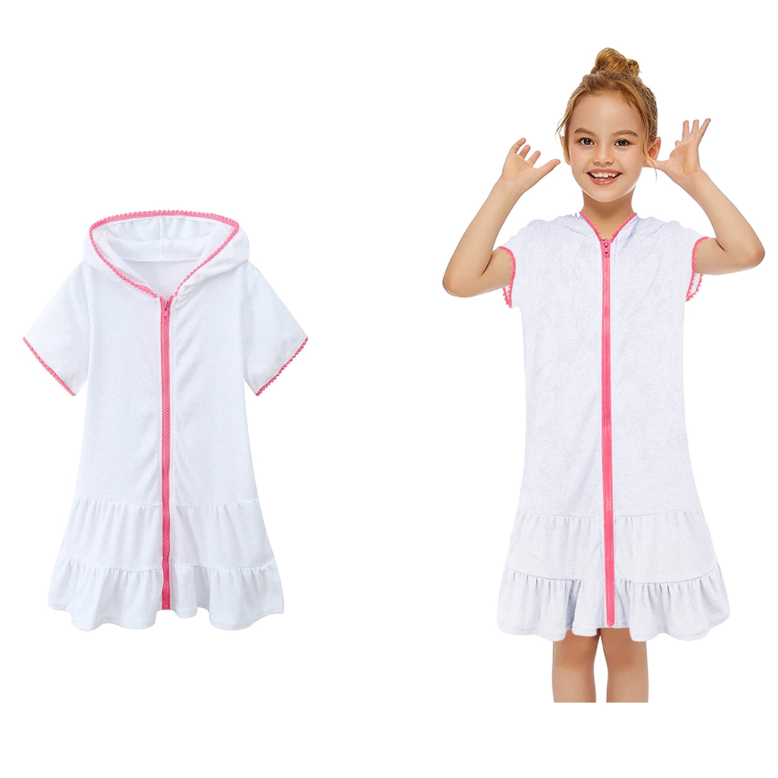Kids Swimsuit Coverup Zipper Hooded Cover Up Terry Swimsuit Pool Beach ...