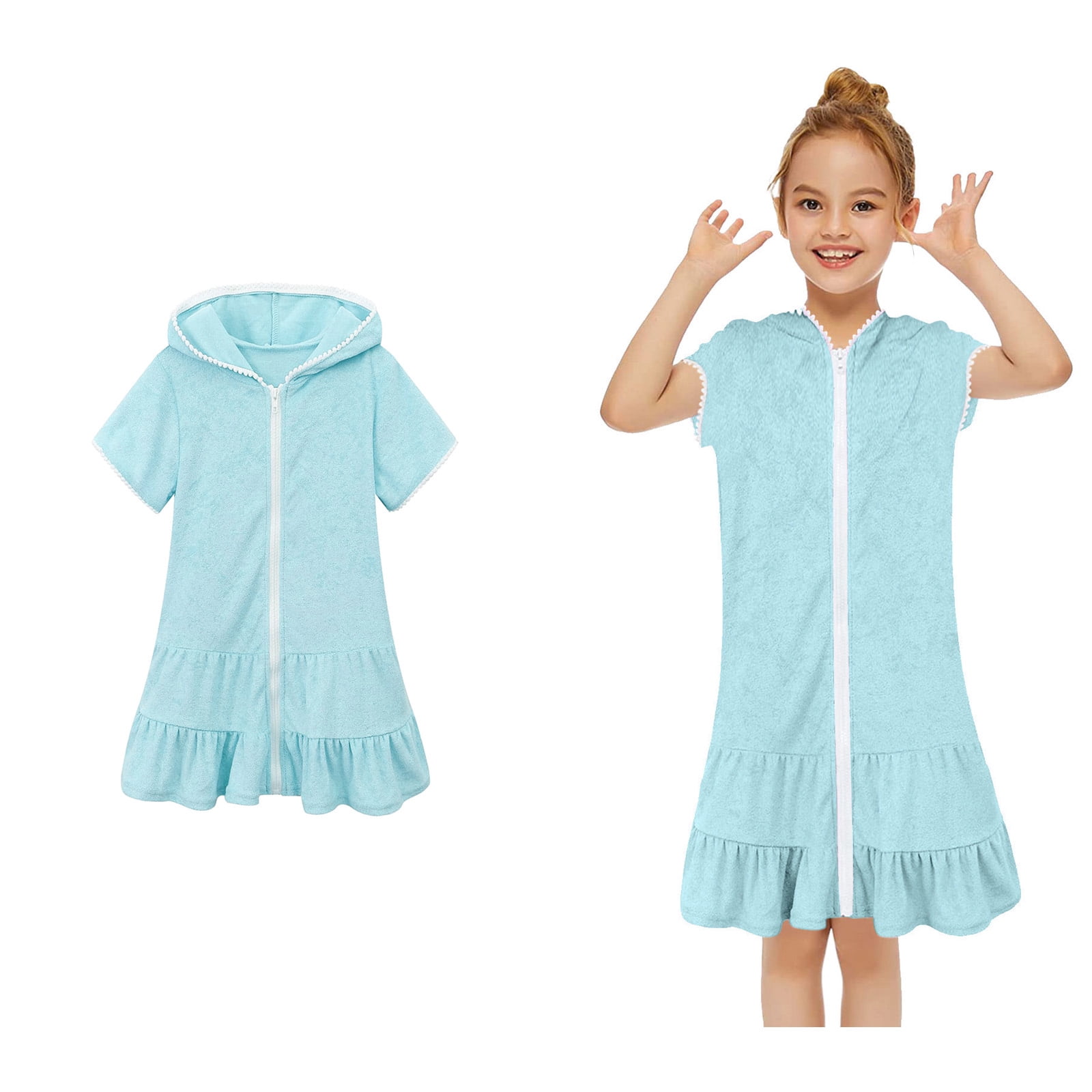 Kids Swimsuit Coverup Zipper Hooded Cover Up Terry Swimsuit Wraps Pool ...