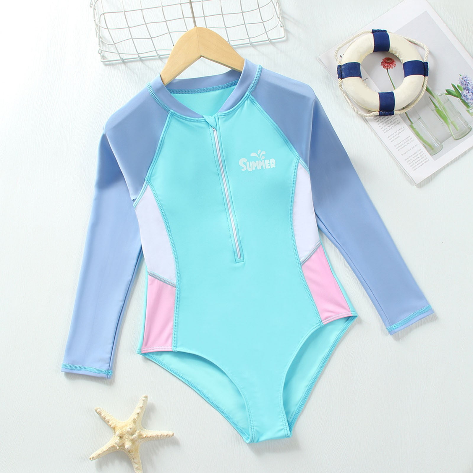 Kids Swimsuit Rash Guard Long Sleeve Sun Protection Girls Swimsuit 1 ...