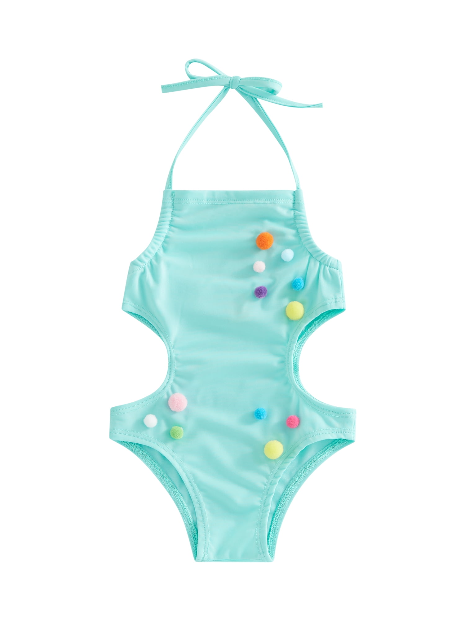 Kids Swimsuits Girls Bikini Summer Sleeveless Halter Cut Out Plush Ball ...