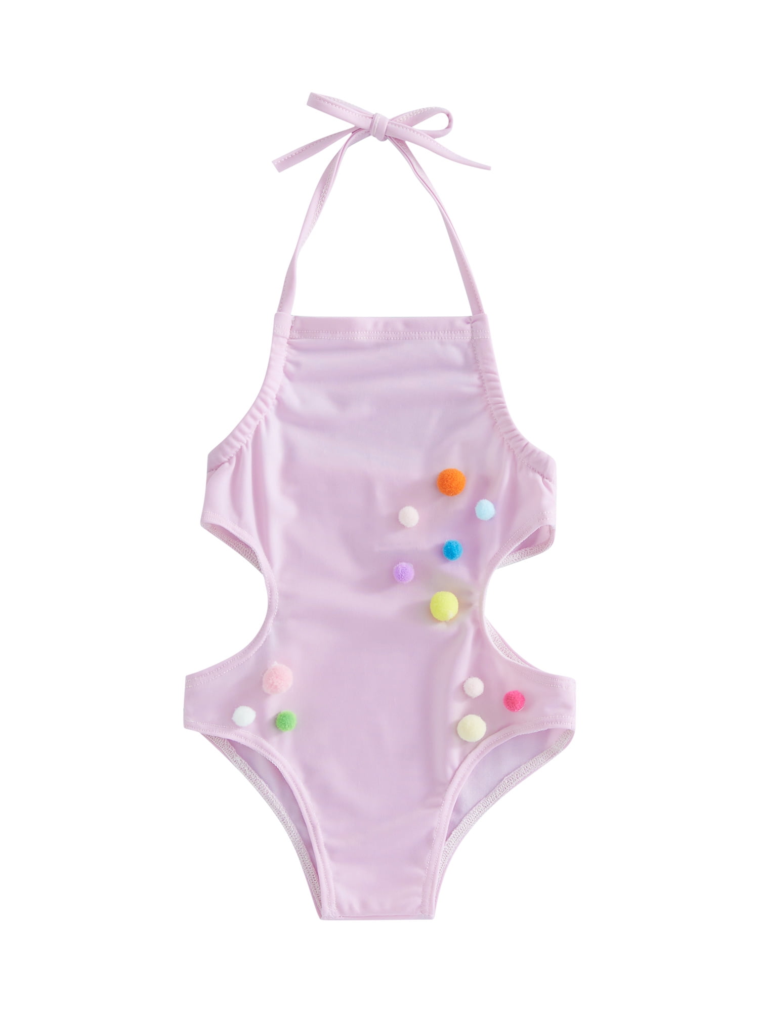 Kids Swimsuits Girls Bikini Summer Sleeveless Halter Cut Out Plush Ball ...