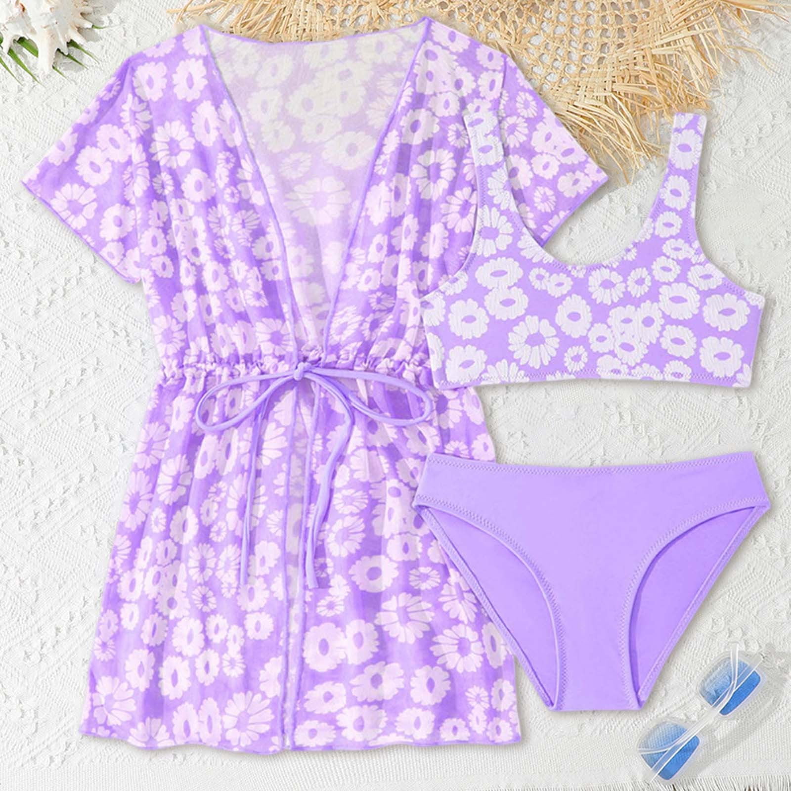 Kids Swimsuits Kids Teen Girl Fashion Flower Print Bikinis with Long ...