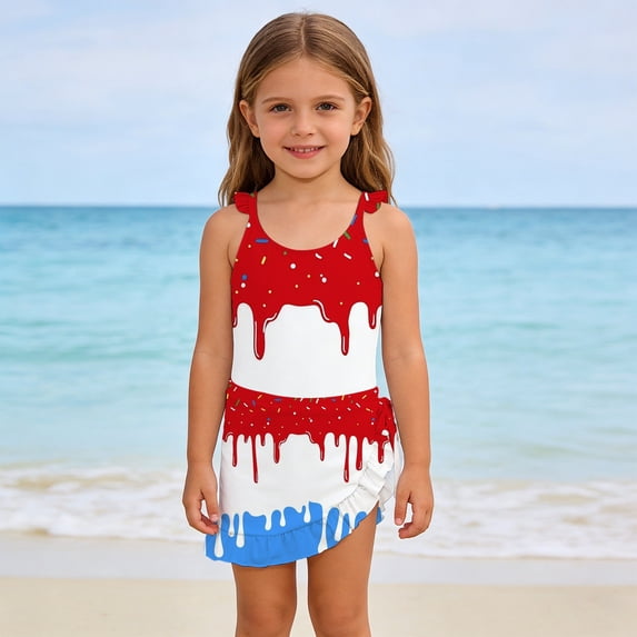Kids Swimsuits with Shorts Ruffle Hem Floral Comfort Coverage Sun ...