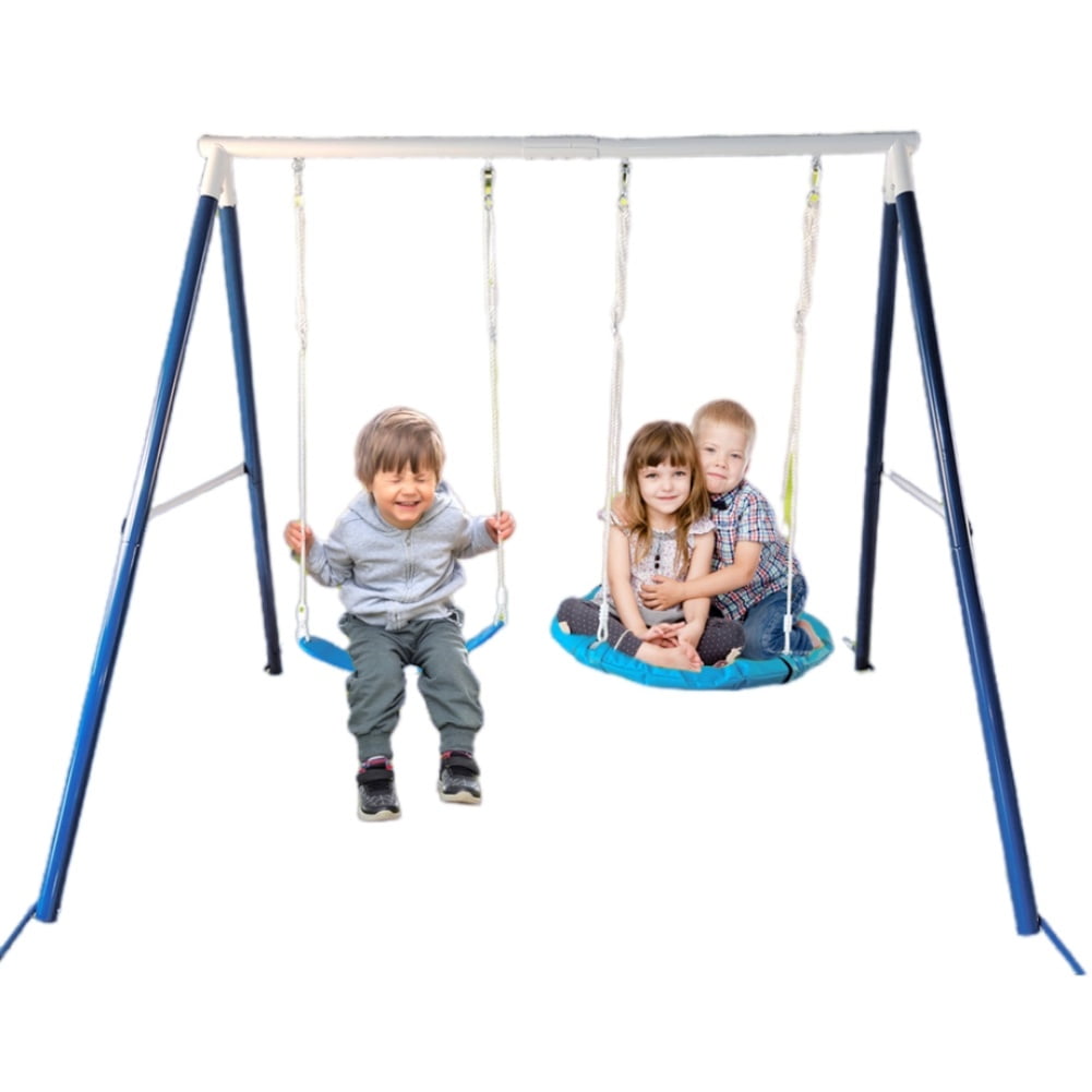 Kids Swing Set, Saucer Swing With Heavy Duty Outdoor A-Frame Metal ...