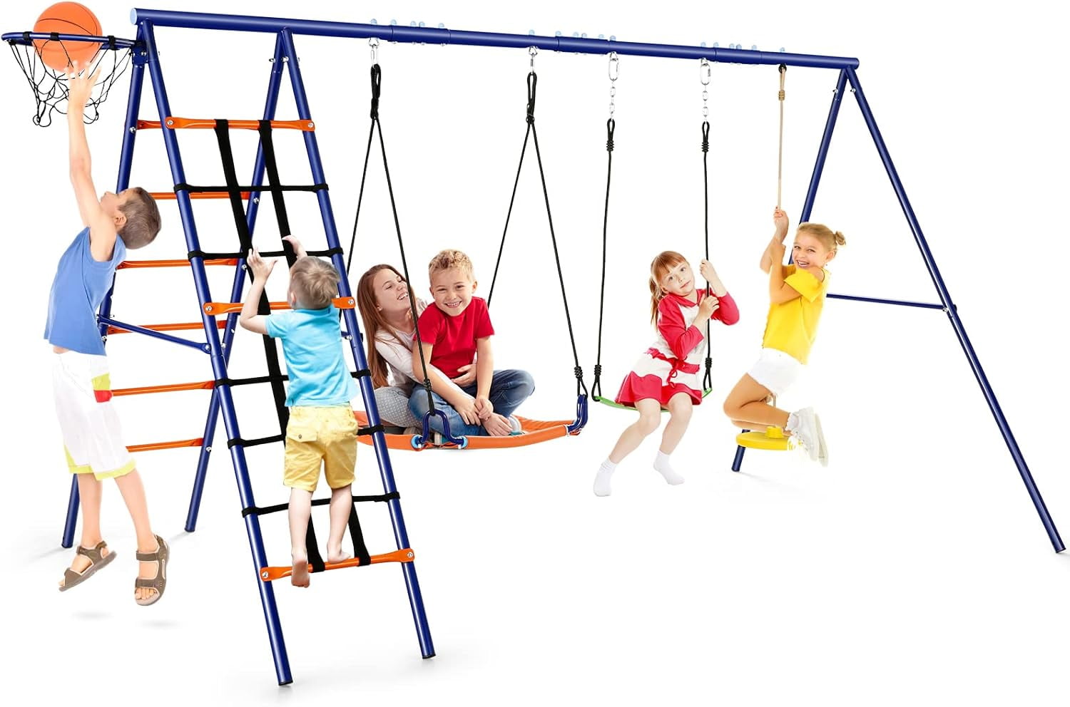 Kids Swing Sets for Backyard - 6 in 1 Metal Swingset Outdoor for Kids ...
