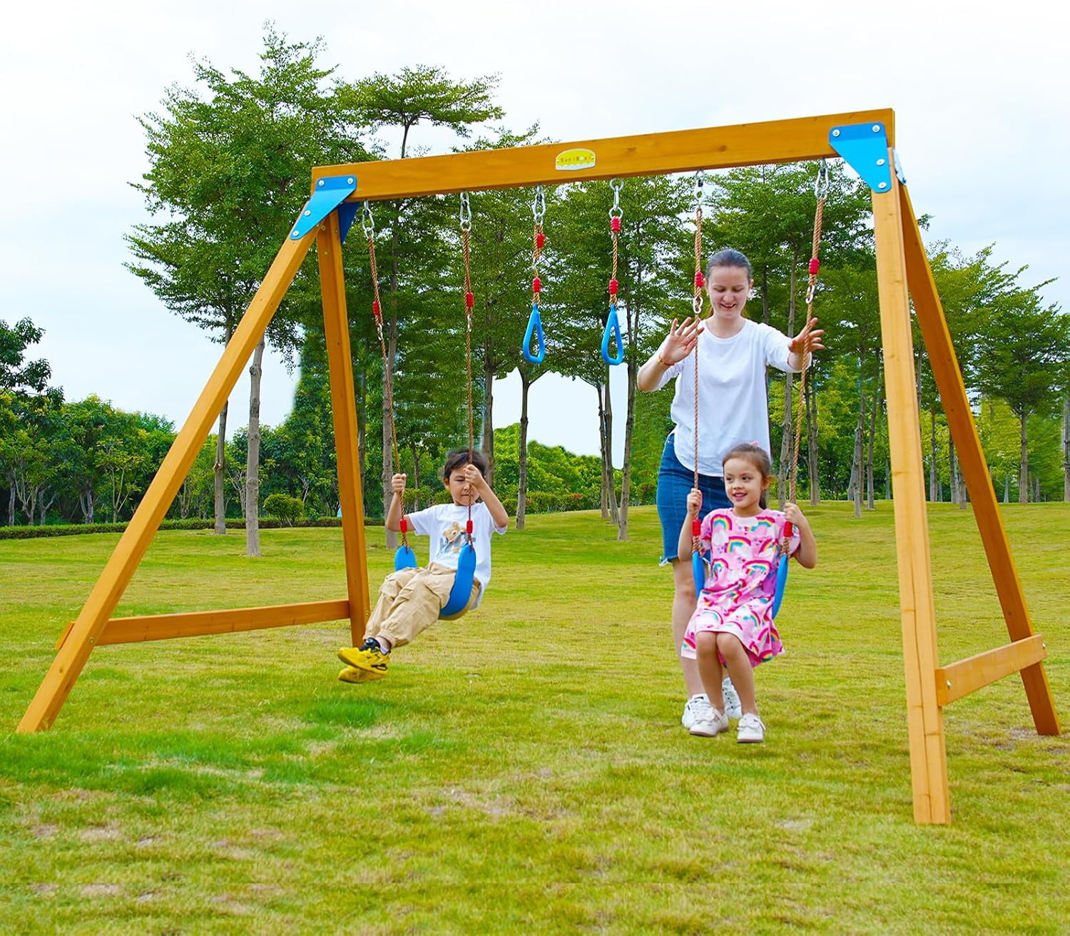 Kids Swing Sets for Backyard, Wooden Playground Sets with 2 Swings ...