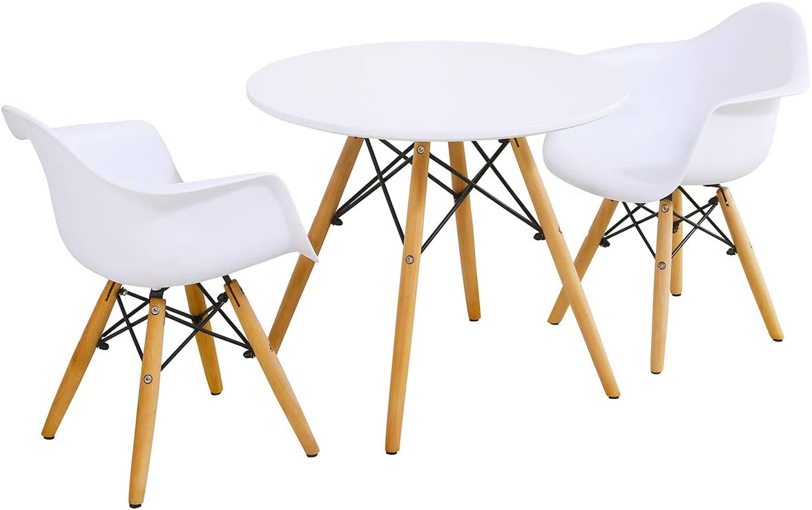 Kids Table and 2 Chair Set, Mid-Century Modern Style Round Table with ...