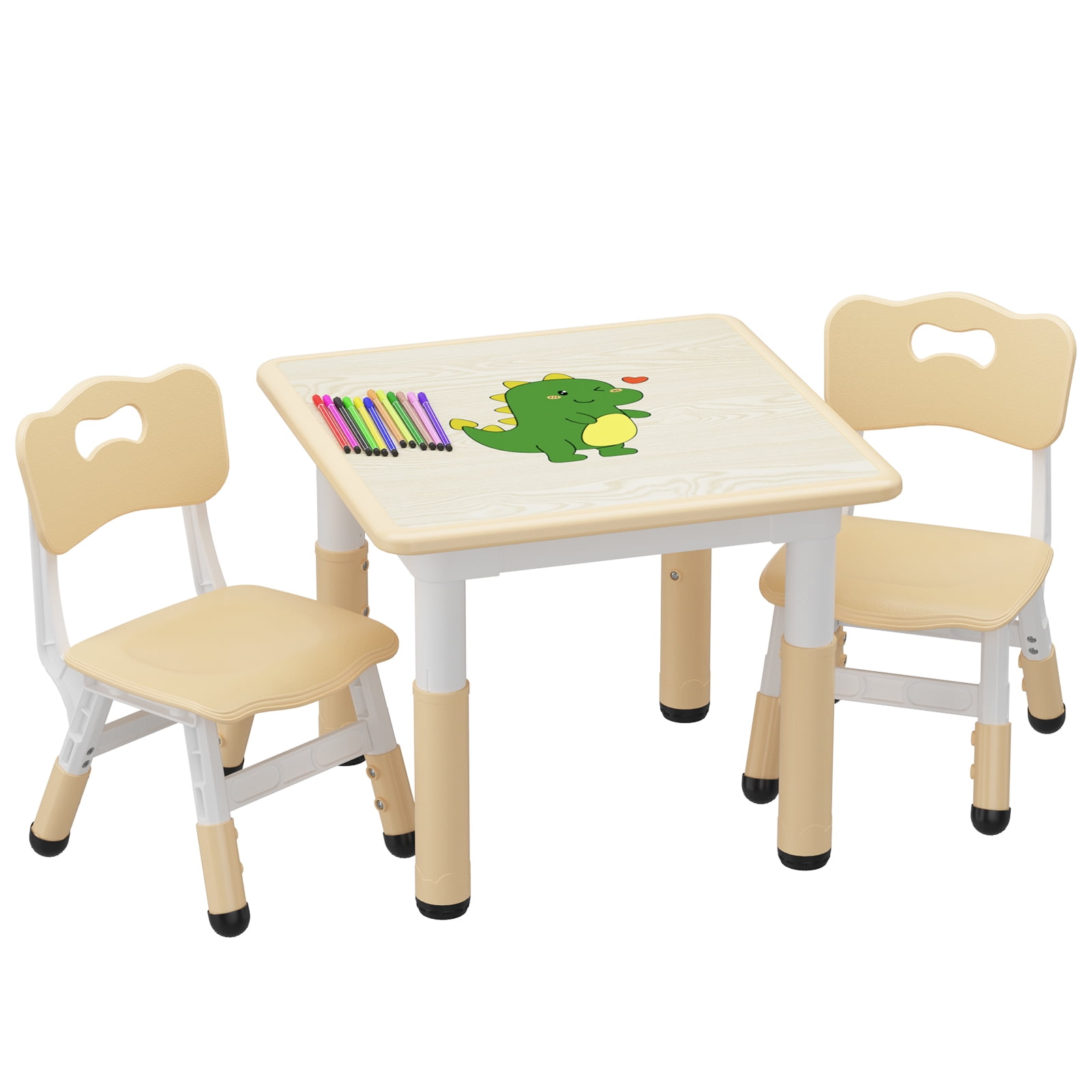 Kids Table & 2 Chair Set,Square Table and Chairs Set,Height Adjustable ...