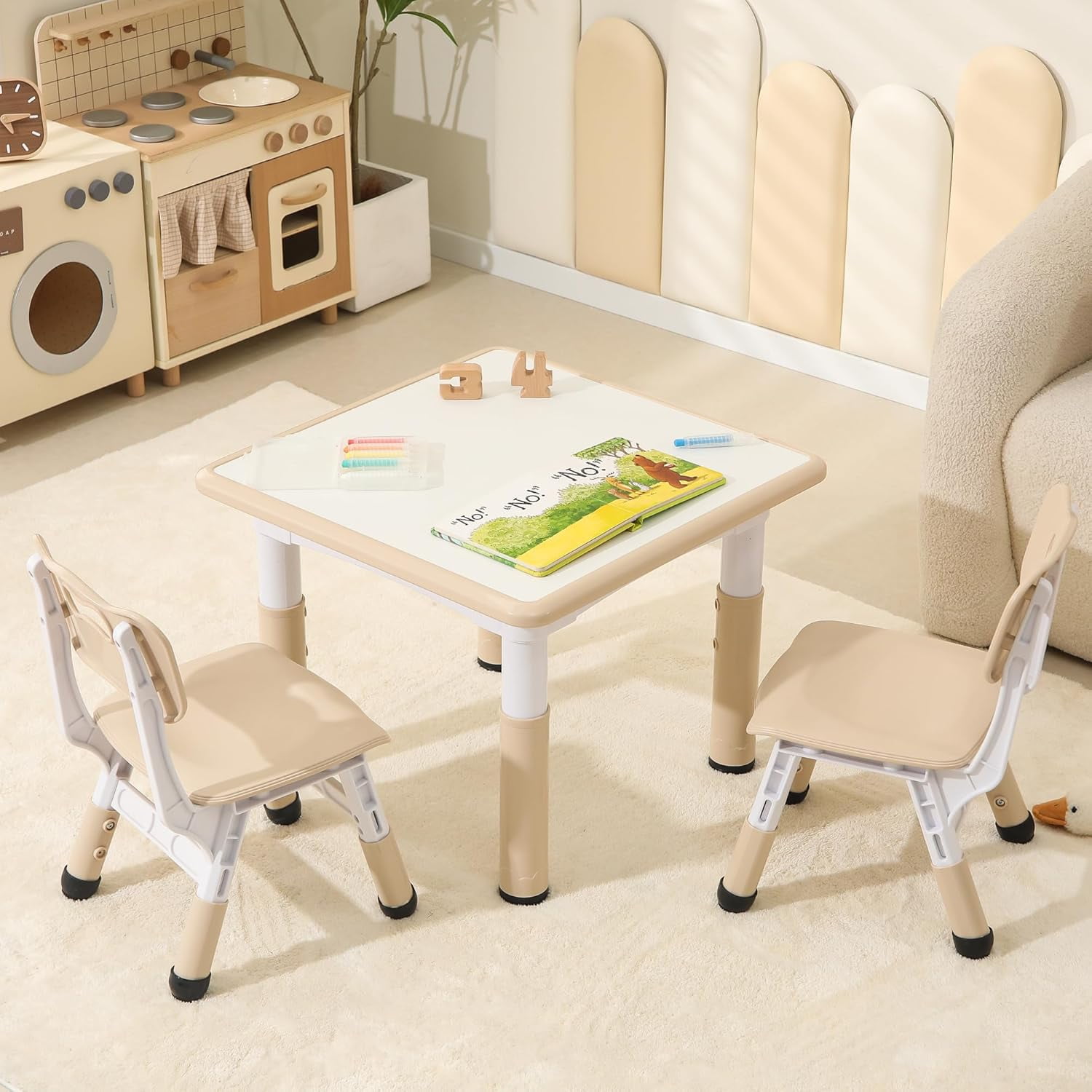 Kids Table and 2 Chairs Set, 23.6''L x 23.6''W Toddler Table and Chairs ...