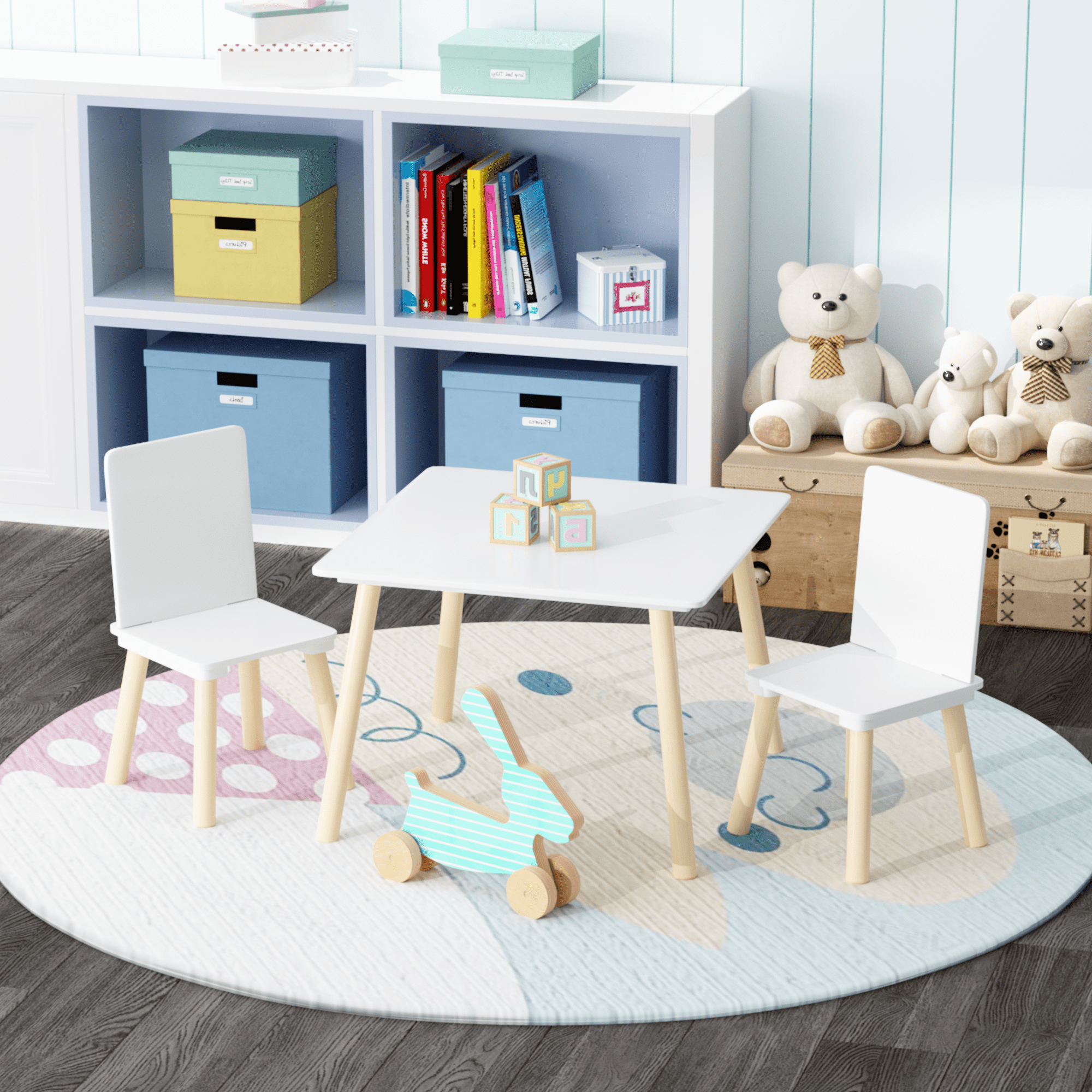 Kids Table and 2 Chairs Set,3 Pieces Toddler Table and Chair Set,Wooden ...
