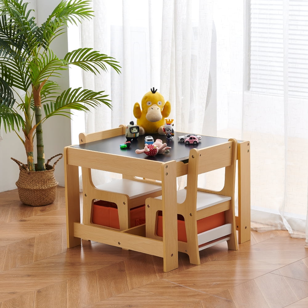 Kids Table and 2 Chairs Set, 3-in-1 Children Crafts Art Table Desk Set ...