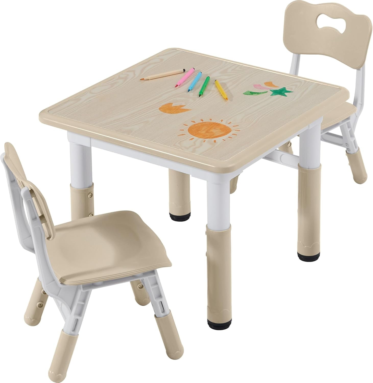 Kids Table and 2 Chairs Set, Adjustable Height Toddler Table and Chair ...