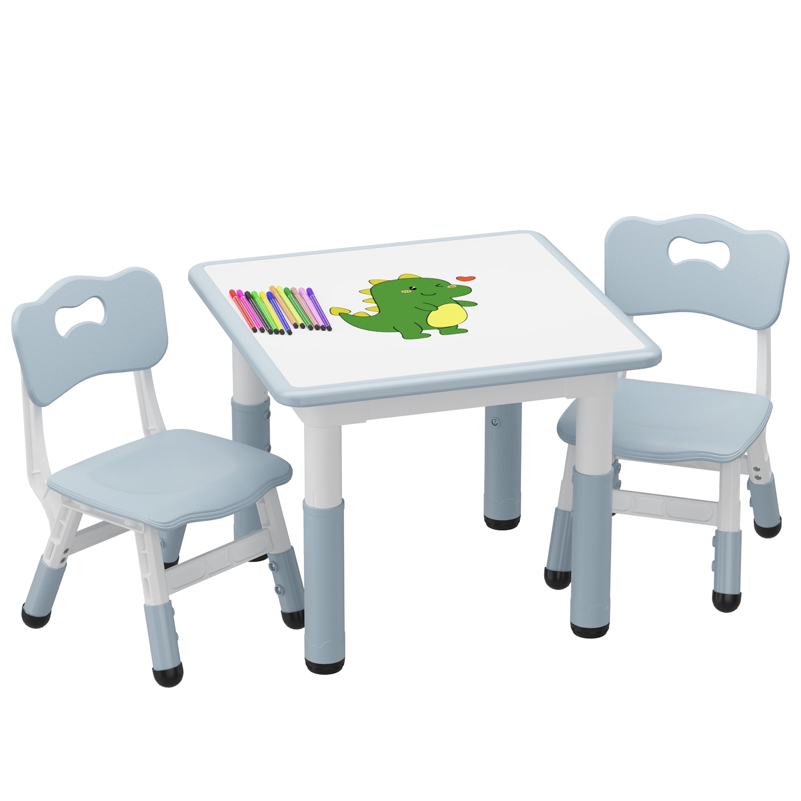 Kids Table and 2 Chairs Set with Graffiti Desktop, Height Adjustable ...