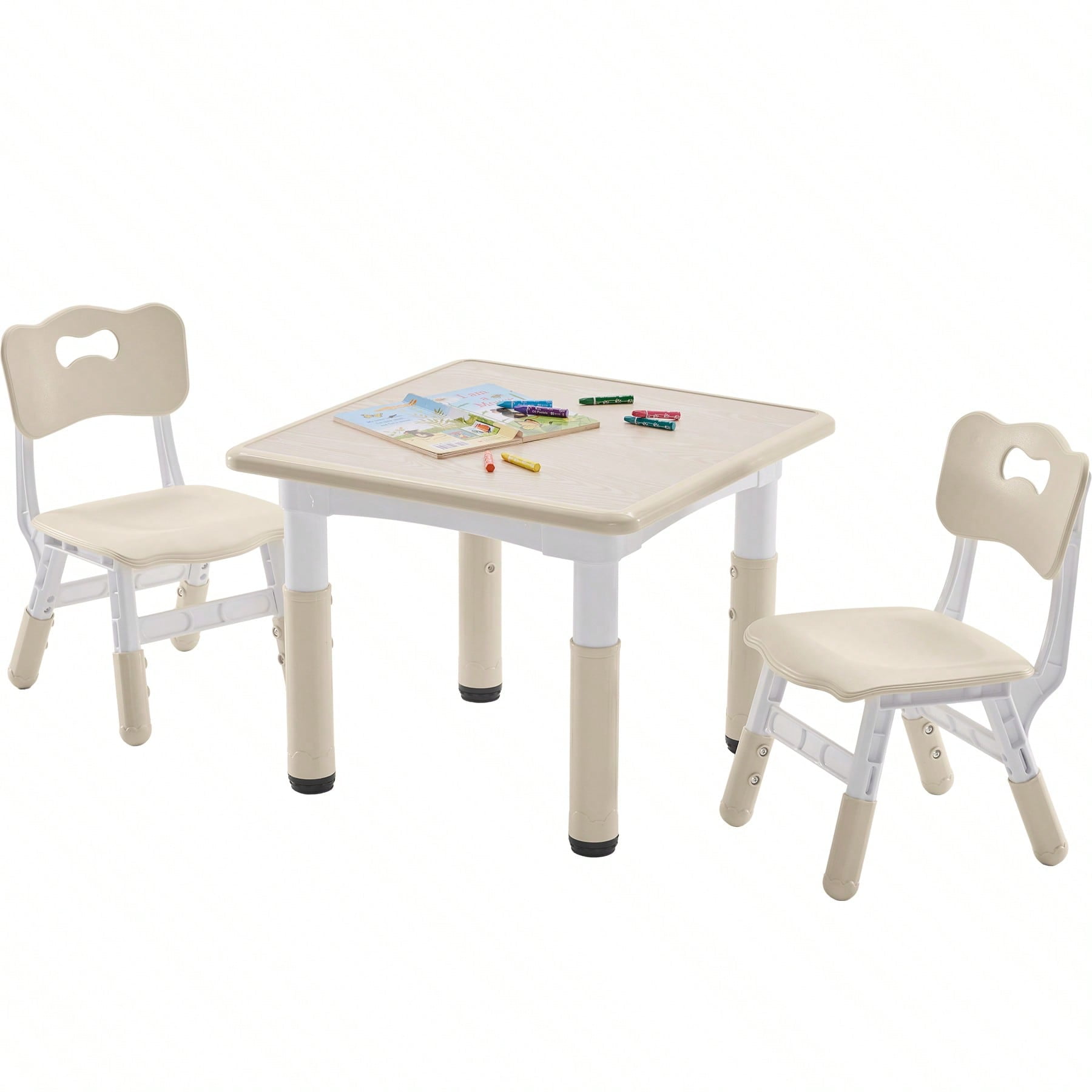 Kids Table And 2 Chairs Set, Height-Adjustable Toddler Table And Chair ...