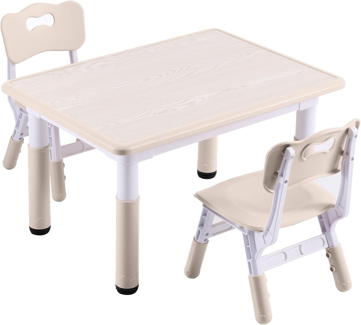 Kids Table and 2 Chairs Set, Height-Adjustable Toddler Table and Chair ...