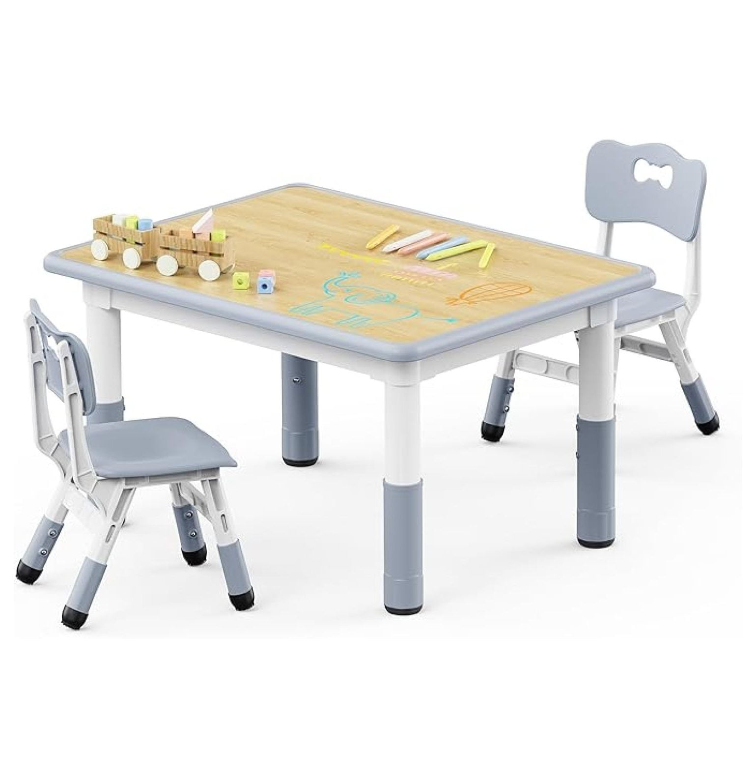Kids Table and 2 Chairs Set, Height Adjustable Toddler Table and Chair ...