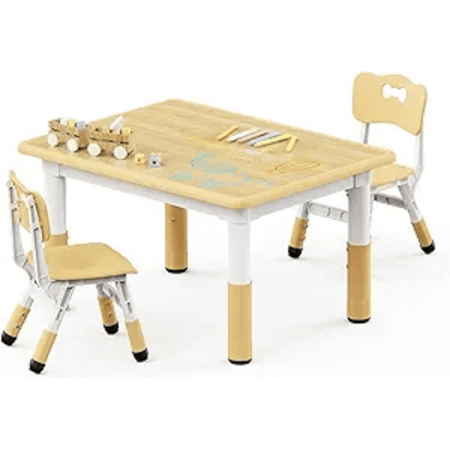 Kids Table and 2 Chairs Set, Height Adjustable Toddler Table and Chair ...