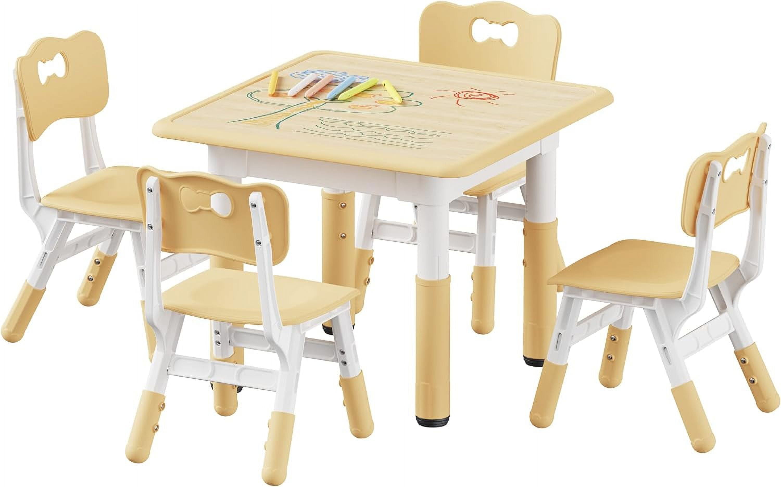 Brelley Kids Table and 4 Chairs Set, Height Adjustable Toddler Table ...