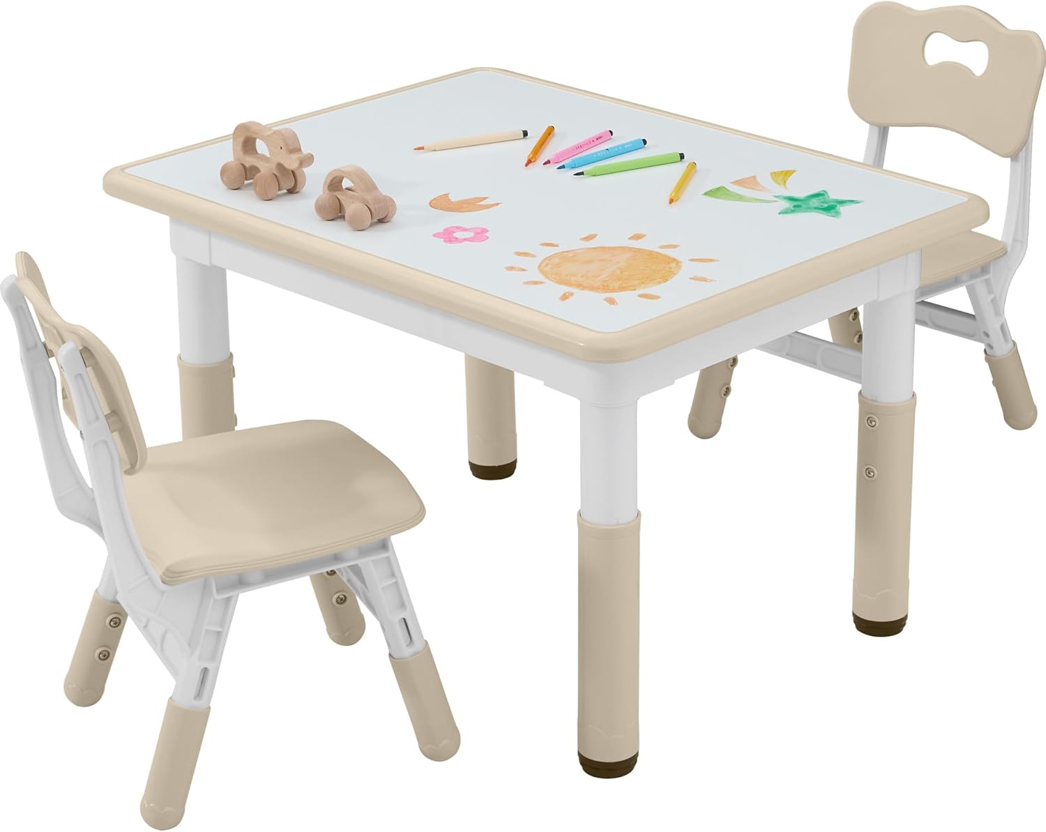 Kids Table and 2 Chairs Set, Toddler Table and Chair Set with Graffiti ...